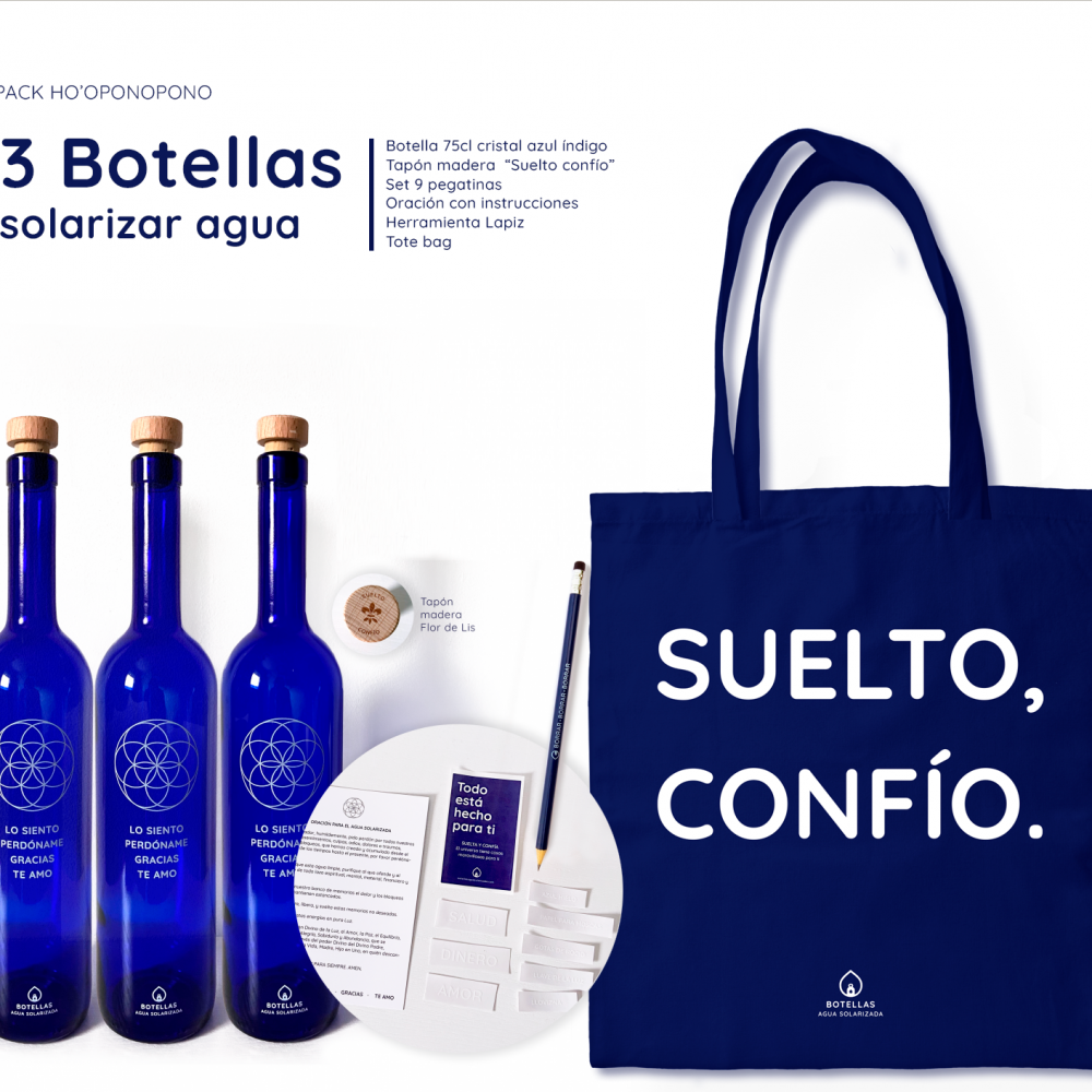 Agua botella azul | Agua solarizada Ho'oponopono | Agua solar azul