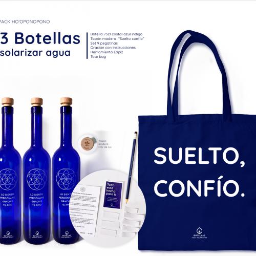Agua botella azul | Agua solarizada Ho'oponopono | Agua solar azul